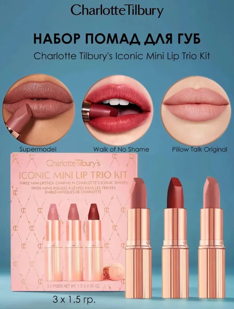 Набор помад Charlotte Tilbury Iconic Mini Lip Trio Kit (3*1,5 гр)