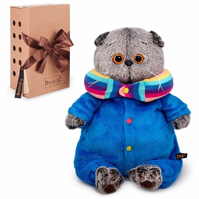 Мягкая игрушка Basik&Сo Кот Басик в спальном комбинезоне, 25 см, в коробке (Ks25-211)
