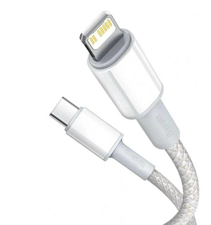 Кабель для быстрой зарядки и передачи данных Baseus High Density Braided, Type-C to Lightning, PD20W, 2 м, Белый