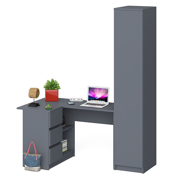 Стол компьютерный Мори МС-16 левый + Пенал МШ400.1, цвет графит