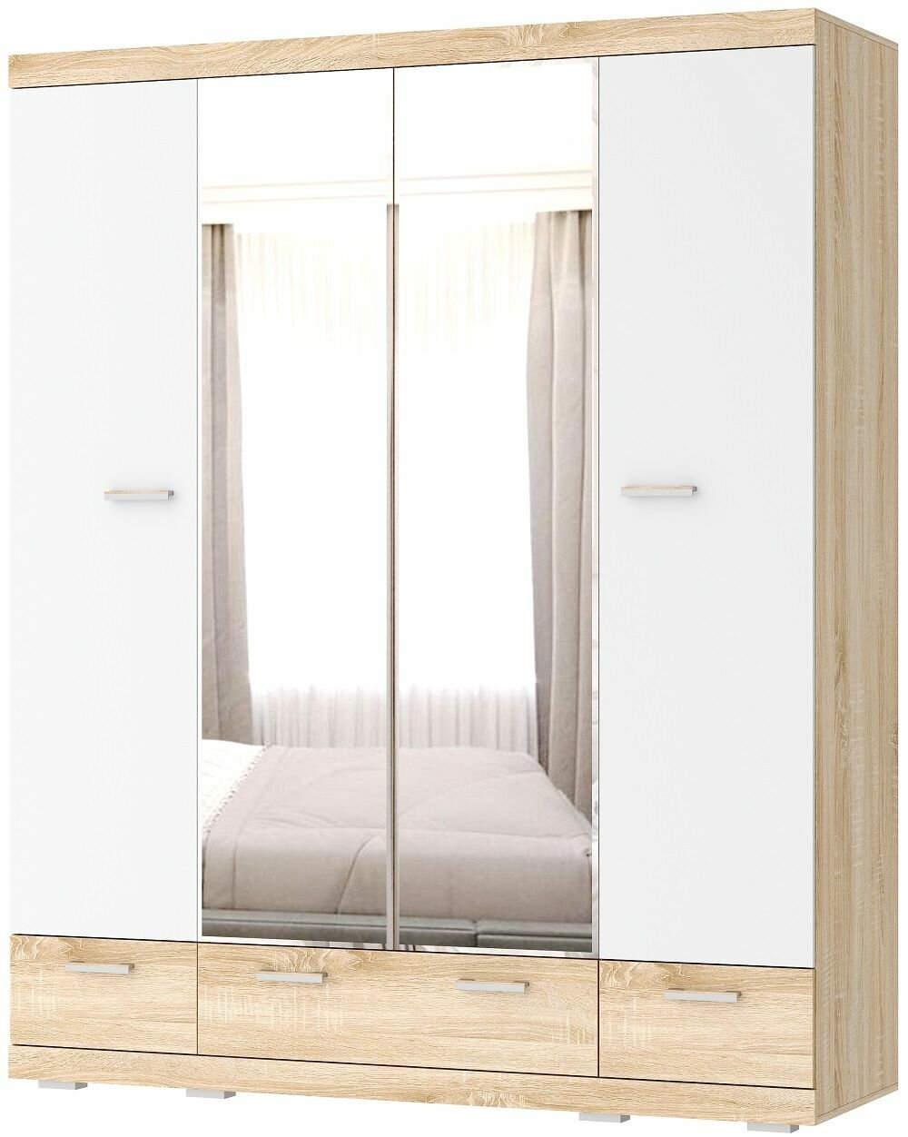 Шкаф ШСЗ-1800 Соната, Сонома/Белый глянец, ЛДСП с полками, штангой для спальни, гостиной, прихожей, 1800х2202х570, памир