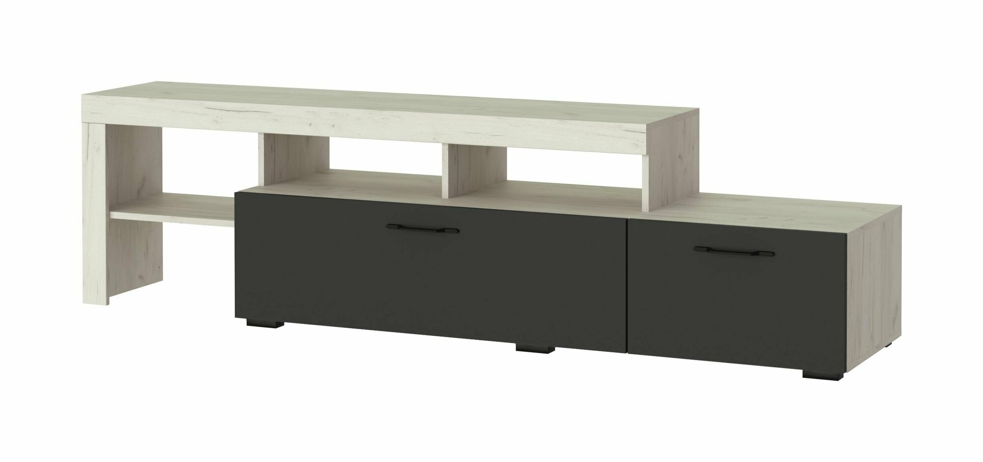Тумба большая Соната, Крафт белый/Антрацит, ЛДСП, с полками для гостиной, спальни, зала, кабинета, 2000х520х448, памир