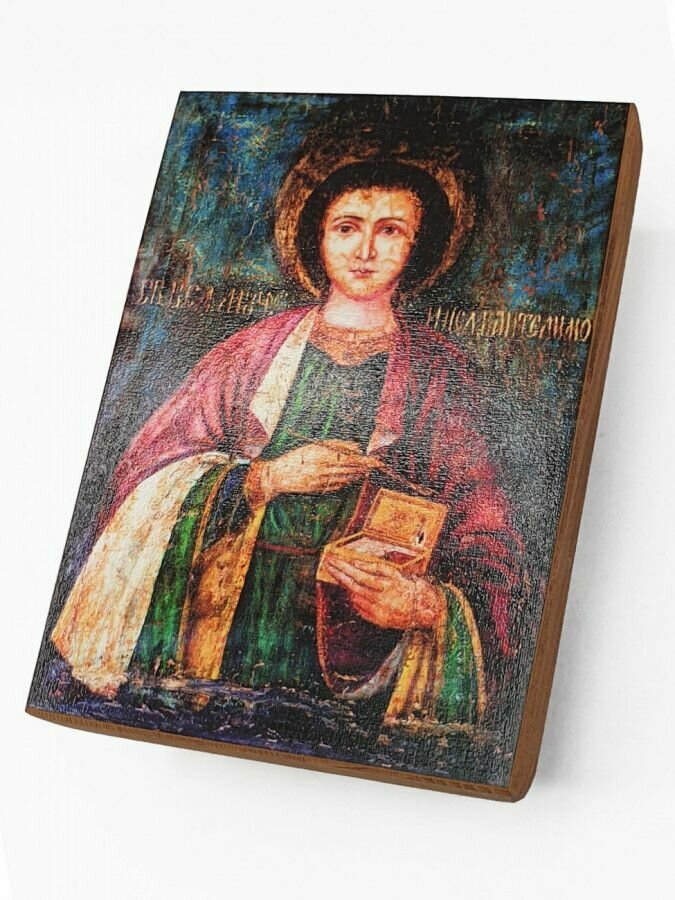 Икона Пантелеимон (Пантелеймон) Целитель, Великомученик, под старину, 20х28 см