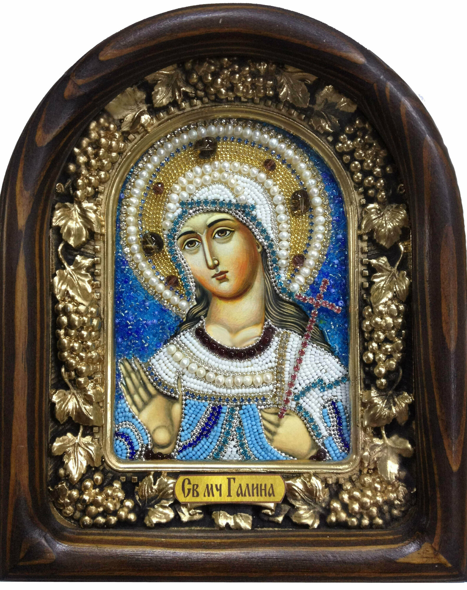 Икона Дивеевская Галина Коринфская, Мученица, из бисера, ручная работа, 11х14 см