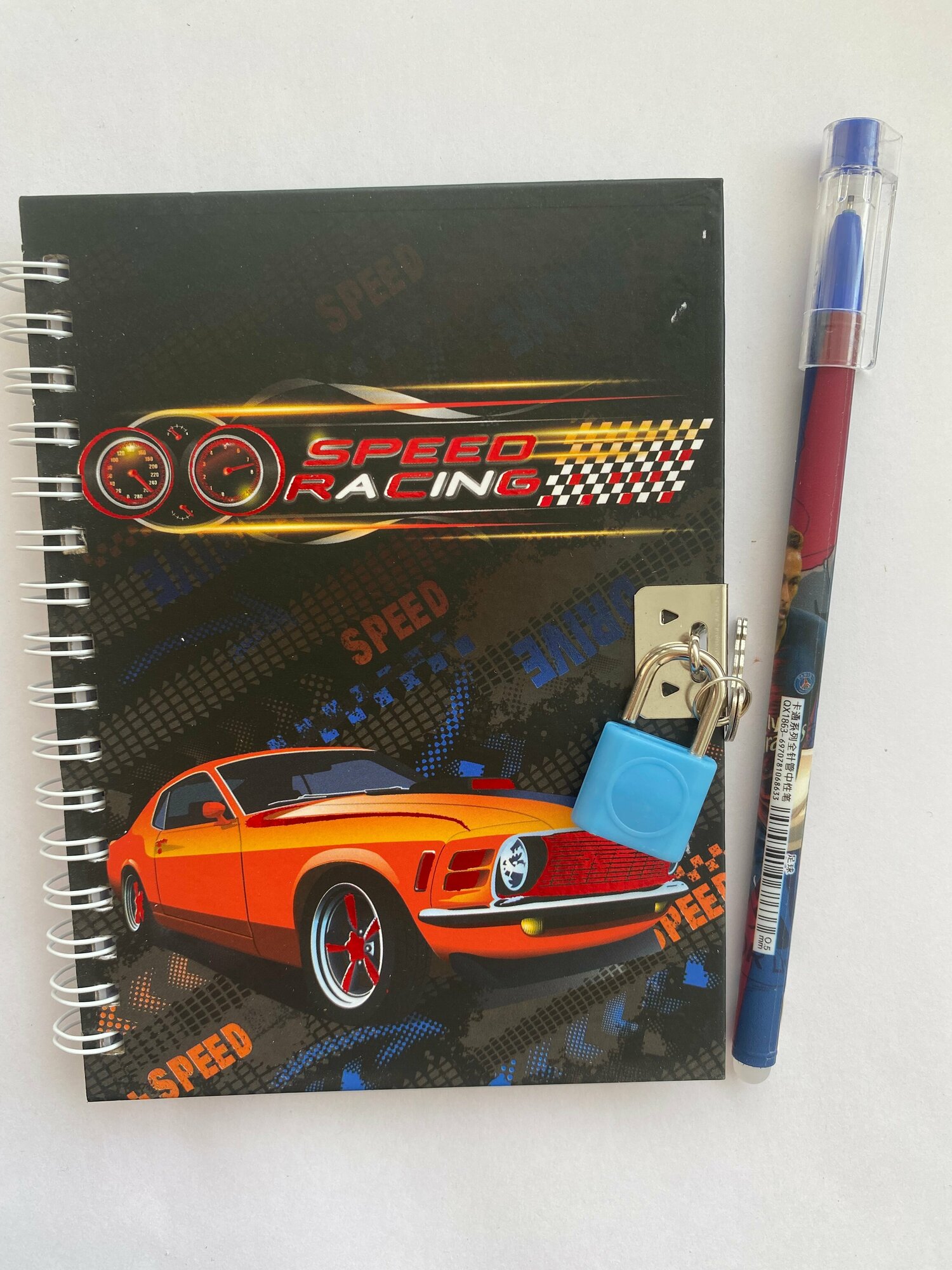 Блокнот "Машинка", на кольцах, с замком, в клетку, оранжевая + подарок- ручка