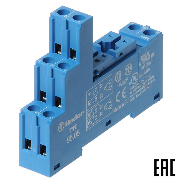 Розетка 9505/95059SMA для промеж-го реле серии 40.51, 40.52, 40.61, 41.52, метал. клипса Finder (2 шт. в комплекте)