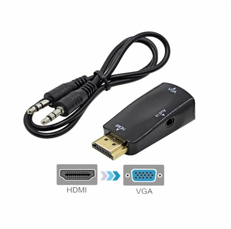 Адаптер переходник с конвертером HDMI (M) - VGA (F) + jack 3,5