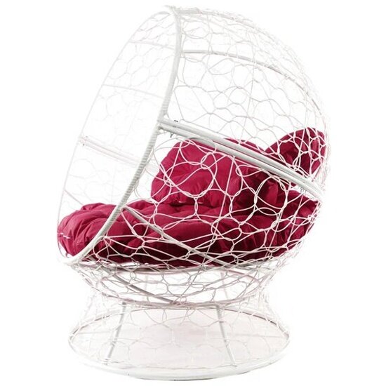 Кресло M-group апельсин с ротангом белое, бордовая подушка