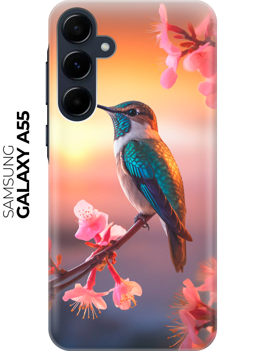 Силиконовый чехол на Samsung Galaxy A55 / Самсунг А55 с рисунком "Птичка на закате"