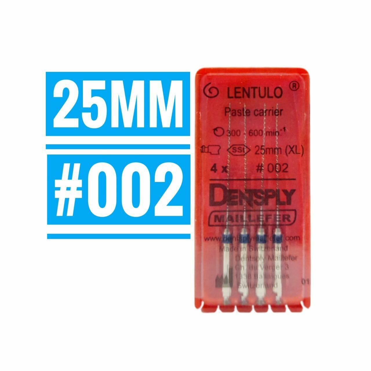 Paste Carriers Lentulo - каналонаполнитель машинный. N002 L25 (ISO 30-90) от Dentsply Maillefer, длина 25, 4 шт/ упак, NeoHealth.