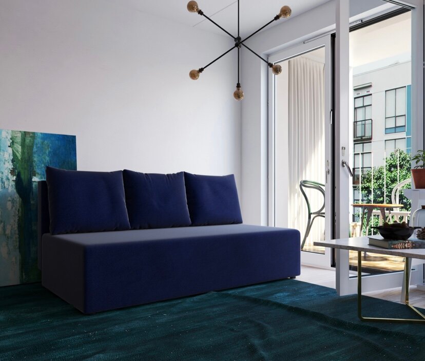 Диван DiHall Каир, еврокнижка, велюр, антивандальный, 2 места, синий