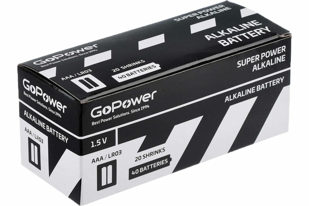 GoPower Батарейка LR03 AAA Alkaline 1.5V - 40 шт. 00-00015600