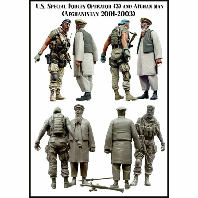 EM-35048 U.S. Special Forces Operator (Afghanistan 2001-2003) - 3 and Afghan man фигуры для моделирования Evolution miniatures масштаб 1/35