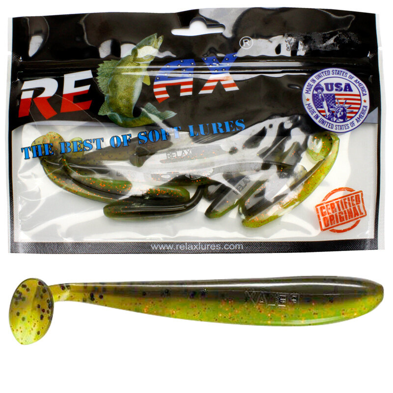 Мягкая силиконовая приманка риппер RELAX BASS 2,5 6,2cm 2,1g цвет L584 (Green Pumpkin-black, Chartreuse-orange) 1 уп. по 15 шт.