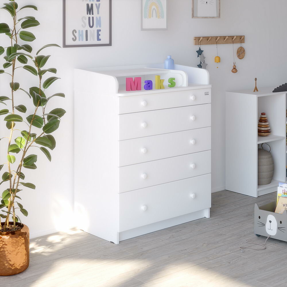 Пеленальный комод Атон Maks с органайзером, 80 х 100 см, 5 ящиков, белый аляска