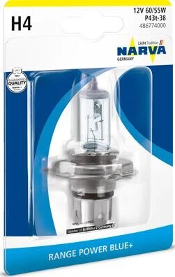 Лампа галогенная Narva Range Power Blue H4 12V 55W, 1
