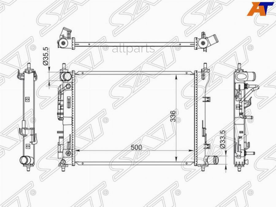 SAT HY0016-2 Радиатор Hyundai Solaris 17-22 / Kia Rio 16-22 / Hyundai Accent 17-22 / Kia Rio X-Line 17-20