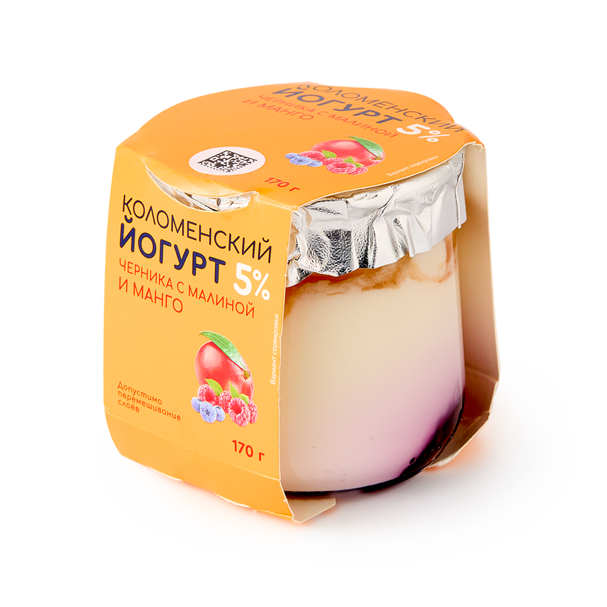 Йогурт Коломенское «Черника с малиной и манго», 5%, 170 г, от 0 °c до +6 °c