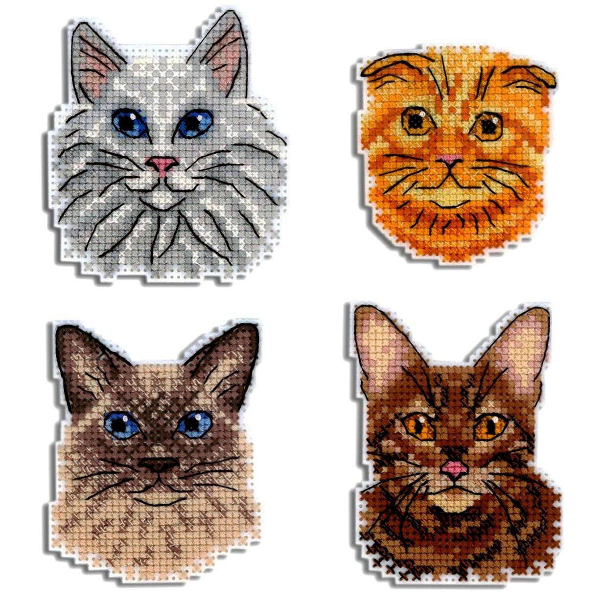 Вышивка крестом наборы P-824 Котики 7х6см, магнит, пластиковая канва