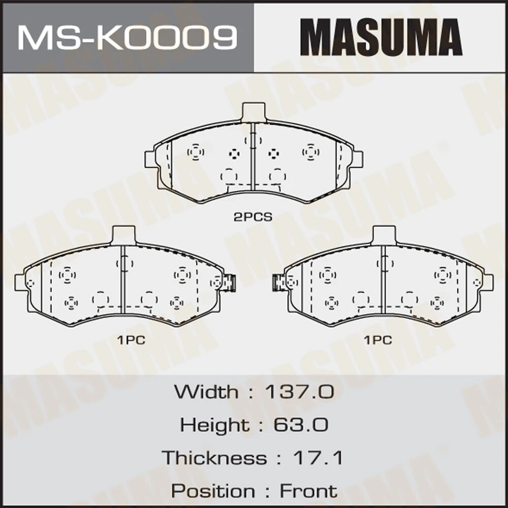 Колодки тормозные дисковые передние Masuma MS-K0009