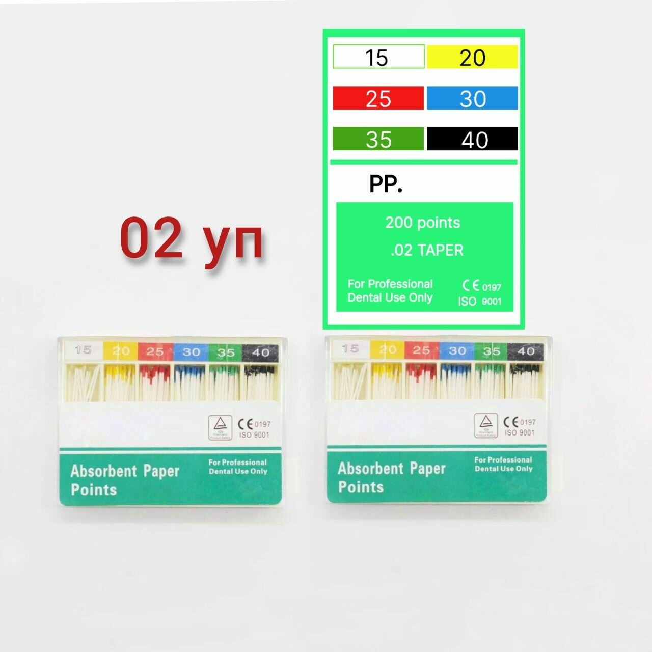 Штифты бумажные абсорбирующие эндоканальные конусность 02 №15-40 , 200 шт / упак (Набор 2 упаковки) от Dentalrus