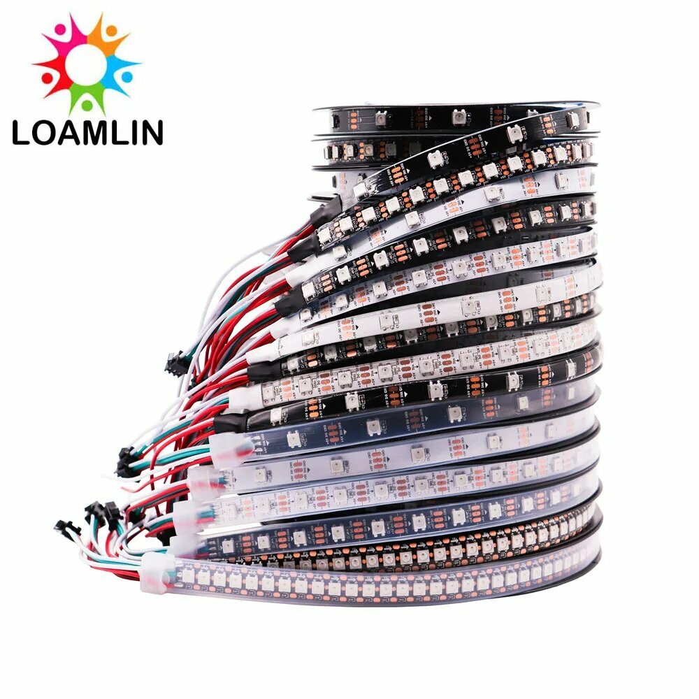 LOAMLIN Светодиодная лента RGBIC WS2812B 30/60/144 LED/м Black PCB, 2m 60 IP30