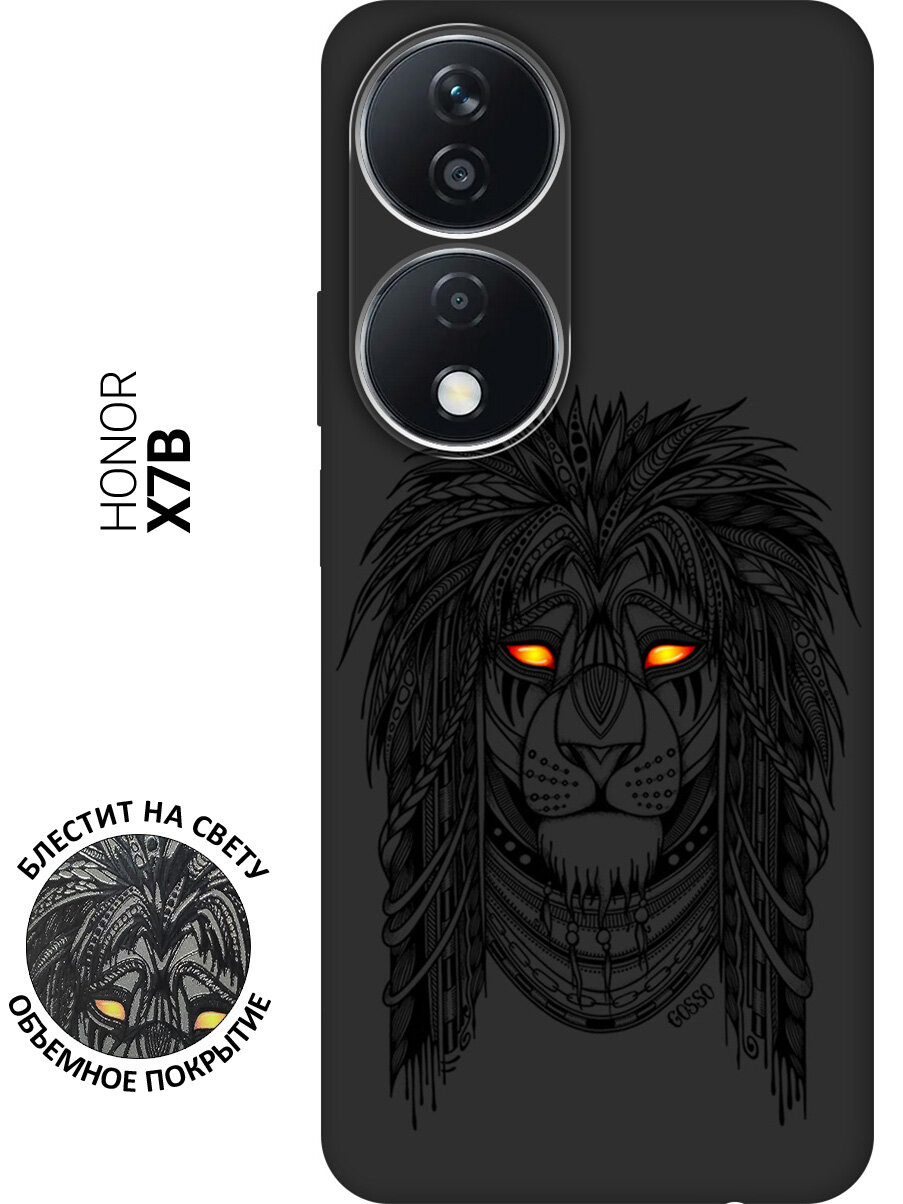 Силиконовый чехол на Honor X7b с принтом "Желтоглазый лев" матовый черный