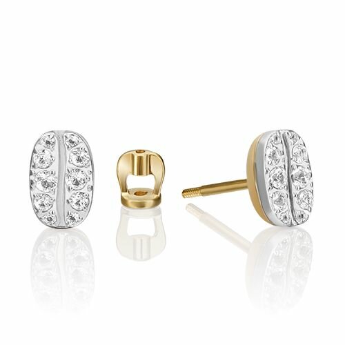 Серьги пусеты, комбинированное золото, 585 проба, родирование, топаз