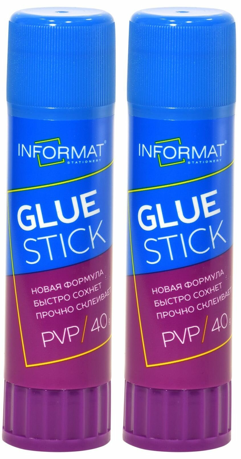 InФормат Клей-карандаш Pvp для бумаги, картона, фото, быстросохнущий, 40 г, 2 шт
