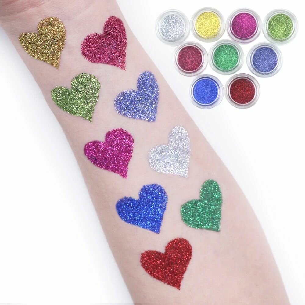 Блестки самые мелкие фракция 0.1 мм (микрон) 9 баночек по 2 гр