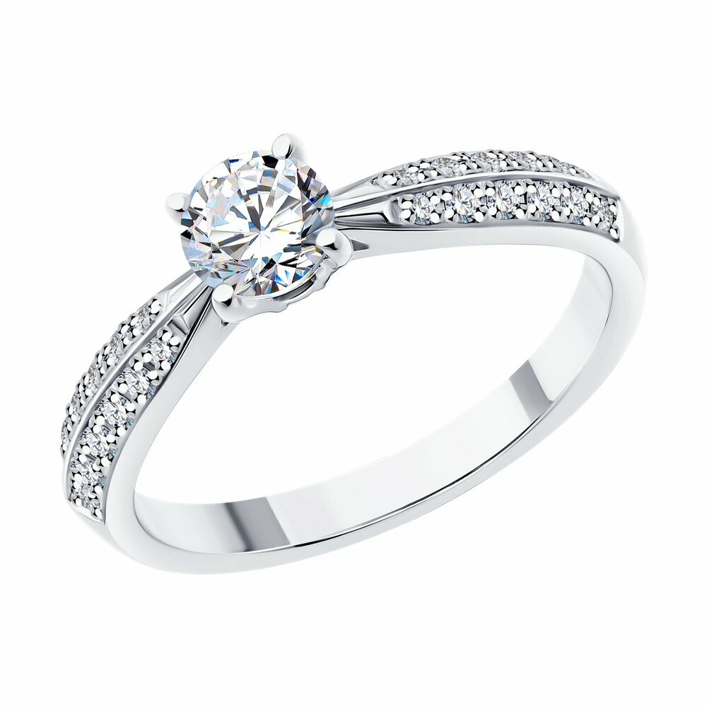 Кольцо, белое золото, 585 проба, бриллиант выращенный