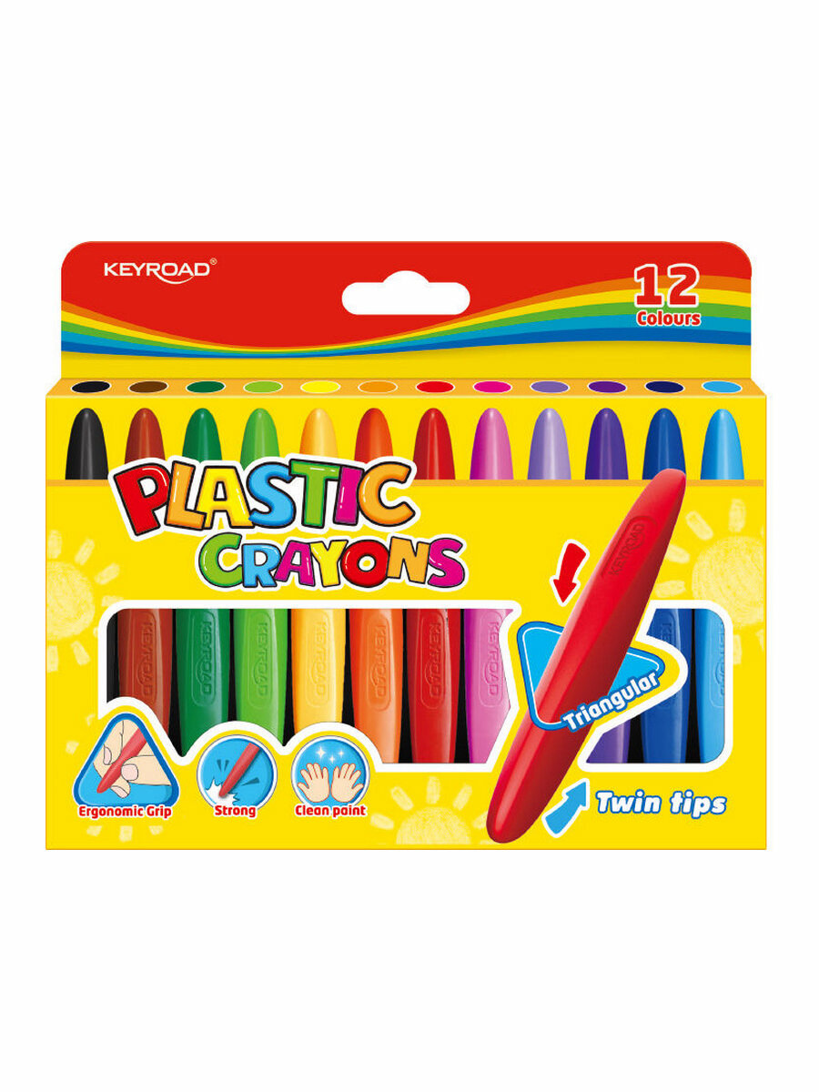 Восковые мелки пластиковые 12 цв, двусторонние, картон