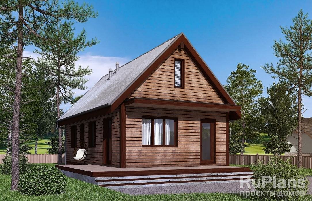 Одноэтажный дом с террасой (60 м2, 6м x 11м) Rg5103