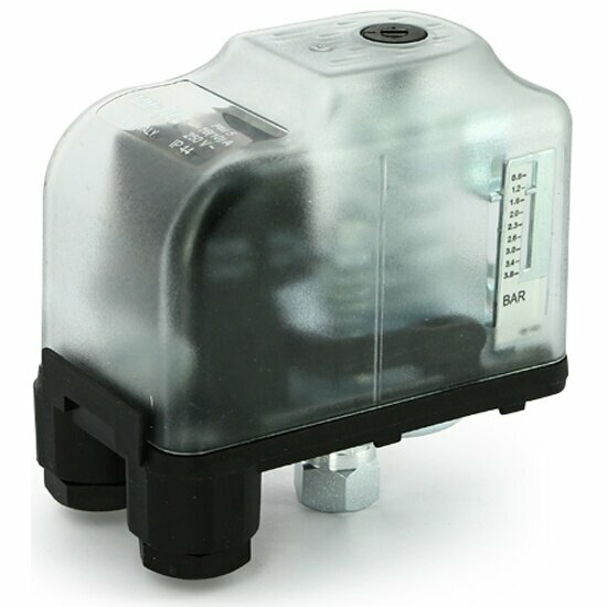Реле давления Uni-fitt PM 5 с накидной гайкой 1/4", 1-5 бар, в прозрачном корпусе с градуированной шкалой
