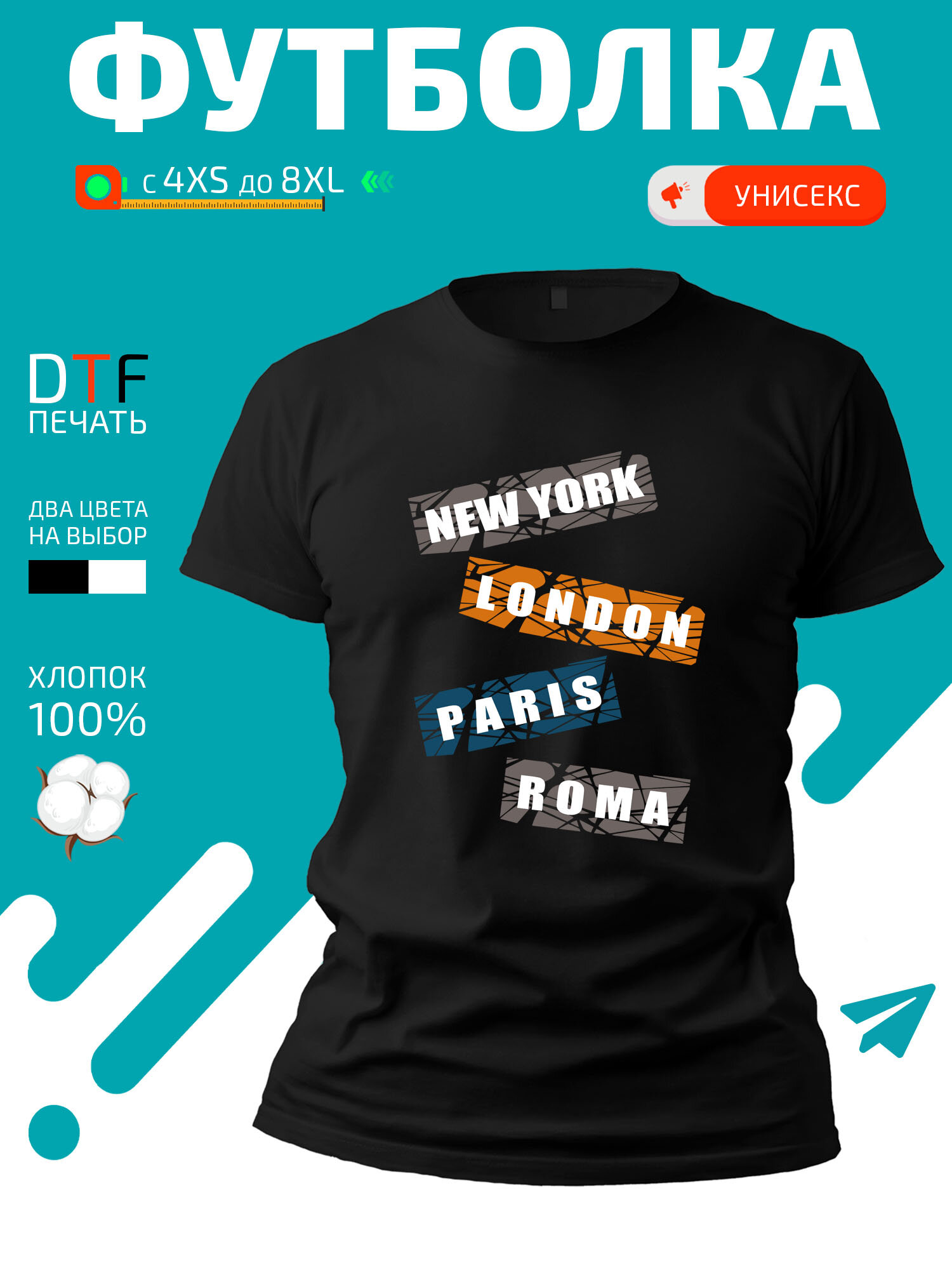Футболка New York London Paris Нью-Йорк Лондон Париж
