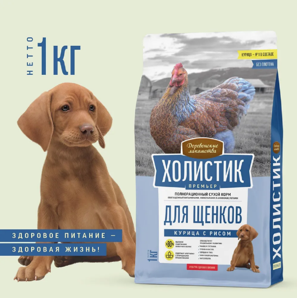 Деревенские лакомства Холистик Премьер сухой корм для щенков Курица с рисом 1кг