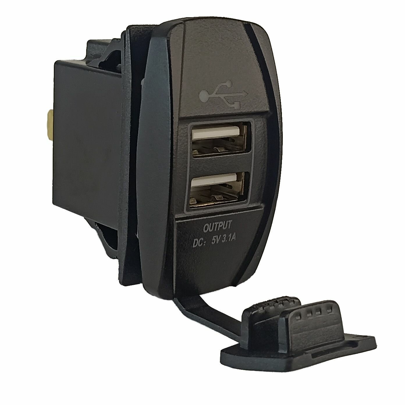Разъем USB (розетка 3.1A прямоугольная) два входа, с синей подсветкой, d22