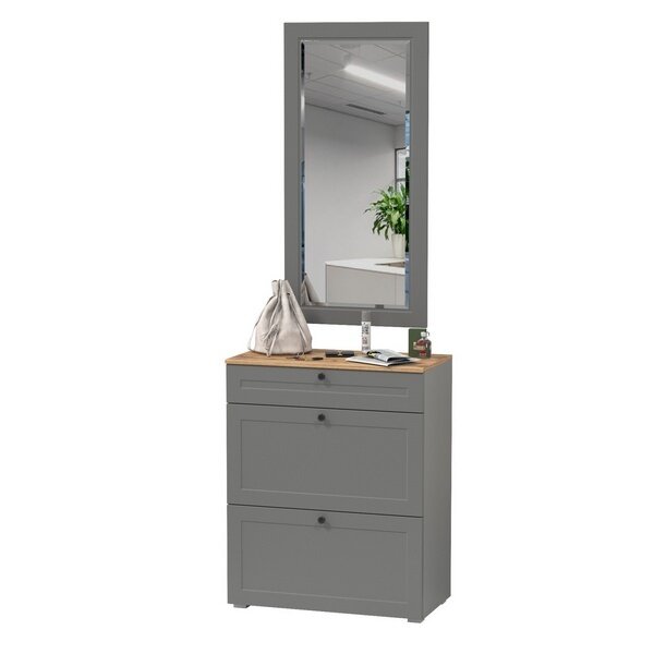 Остин 16.121 Тумба для обуви + 17.03 Зеркало, цвет серый графит/дуб крафт золотой