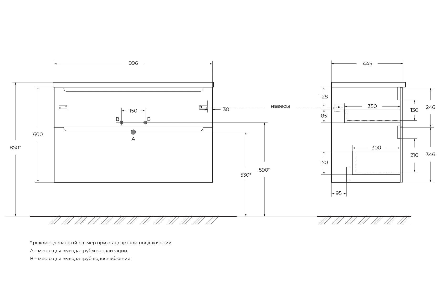 Etna-h60 база под раковину подвесная с двумя выкатными ящиками, доводчиками rovere moro 1000x455x600 etna-h60-1000-2c-so-rw-p Belbagno