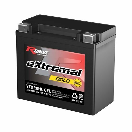 Мото аккумулятор RDRIVE GOLD YTX20HL-GEL (21Ач 310А 175х87х154мм)