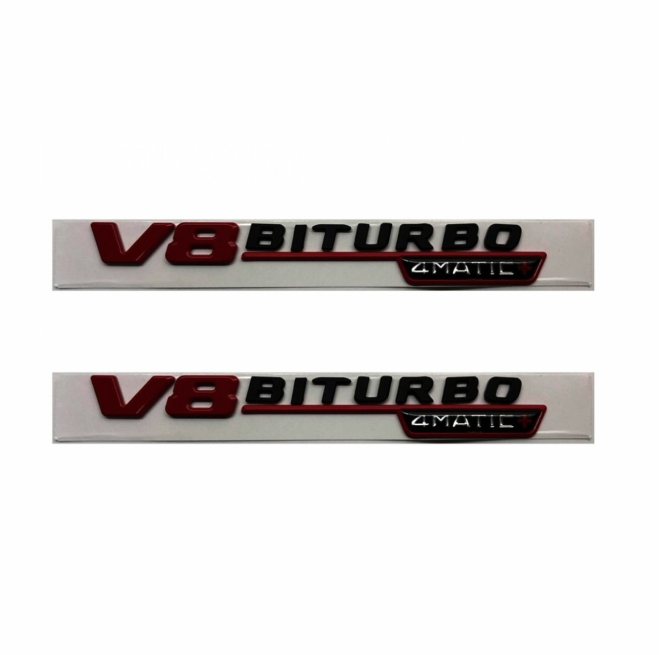 Комплект: эмблема на крыло V8 biturbo 4matic+ красно-черная 2 шт.
