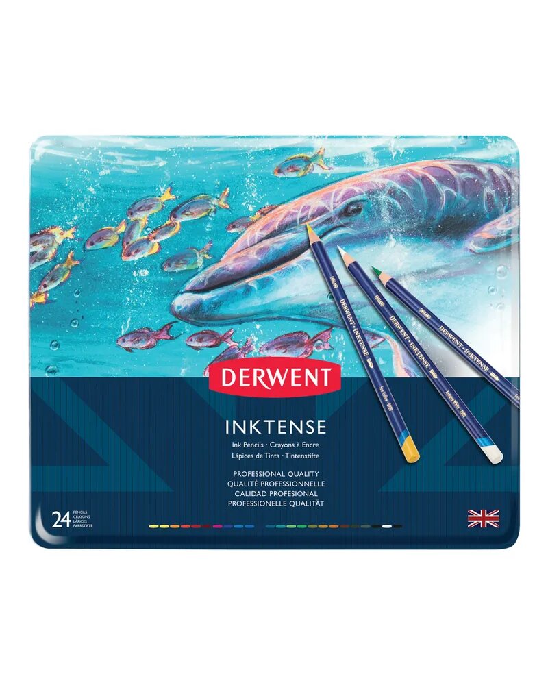 Набор акварельных карандашей Inktense 24 цвета в металлическом коробе