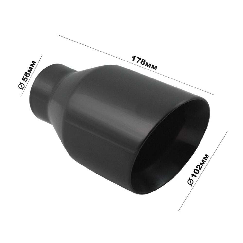 Насадка на глушитель универсальная черное анодирование Dвх 58, Dвых 102mm скошен. (длин 178мм) из нержавеющей стали