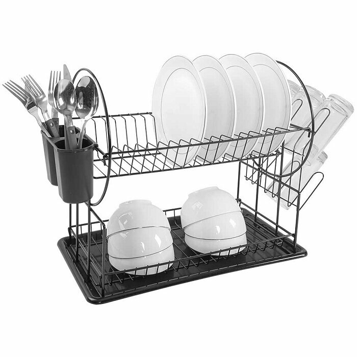 Сушилка для посуды "WEBBER" BE-7221, настольная, двухуровневая, черная, матовая