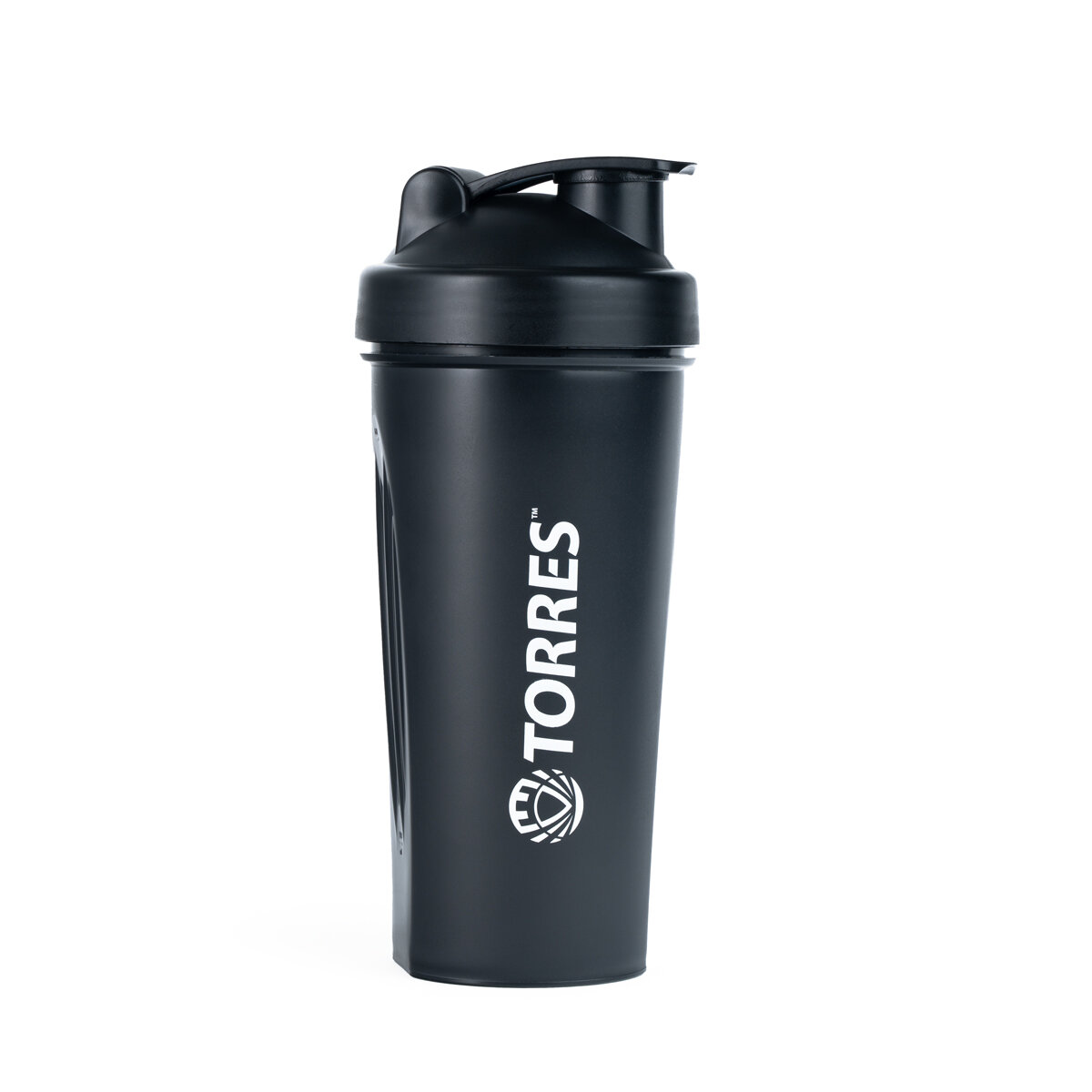 Фляга спортивная TORRES Shaker, черный пластик, герметичная крышка, 600мл