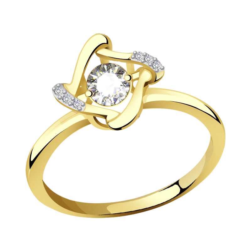 Кольцо Diamant online, желтое золото, 585 проба, фианит