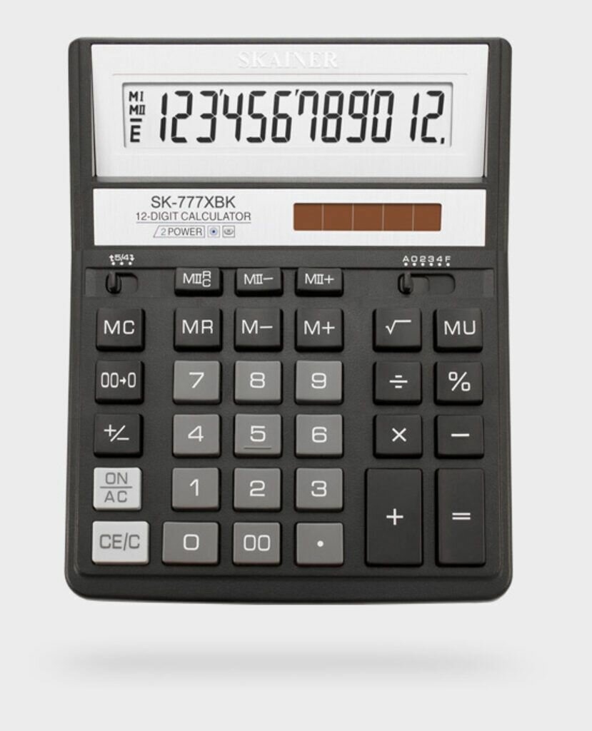 Калькулятор Skainer Настольный, 12 разрядов, профессиональный, двойное питание, черный