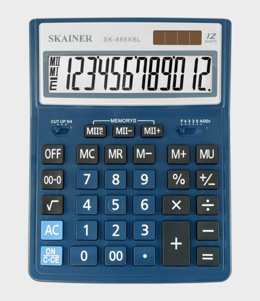 Калькулятор Skainer Настольный, 12 разрядов, профессиональный, двойное питание, синий