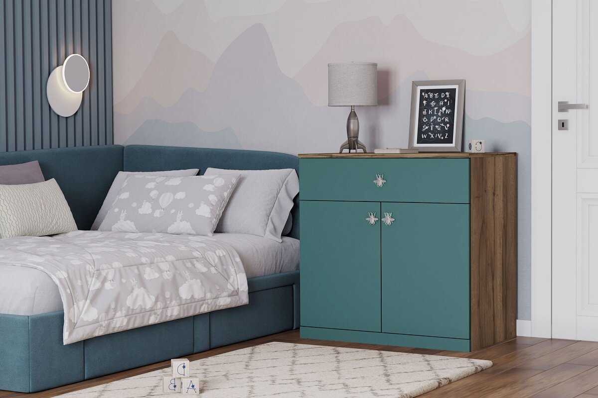 Комод МебельЛэнд24 Скарабей - 1 МДФ Аквамарин 80x52x80 синий двухдверный с 1 ящиком