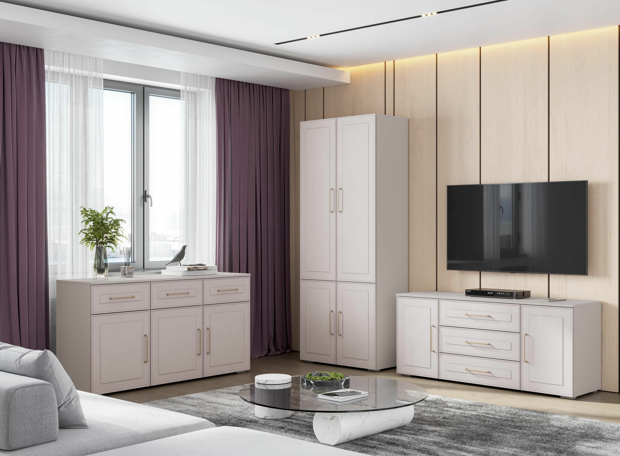 Модульная гостиная Мотру кашемир / шампань комплектация 2